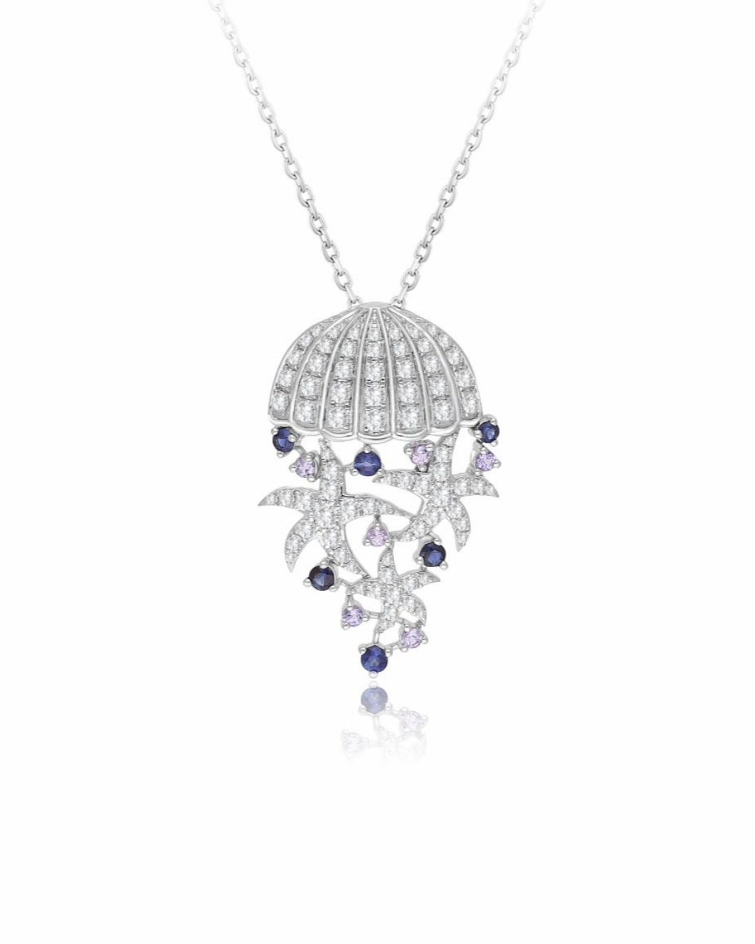 14KT WHITE GOLD INFINITY COLORS SEASHELL AND STARFISH PENDANT ...